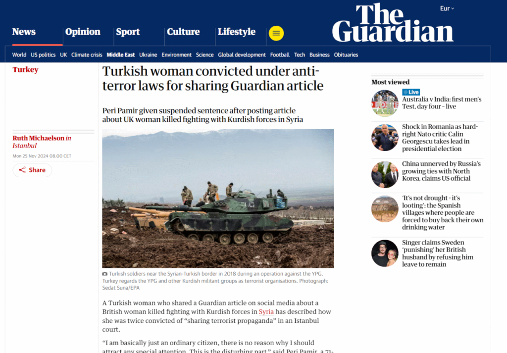 The Guardian’ın YPJ’li Anna Campbell haberini paylaşana hapis cezası ...
